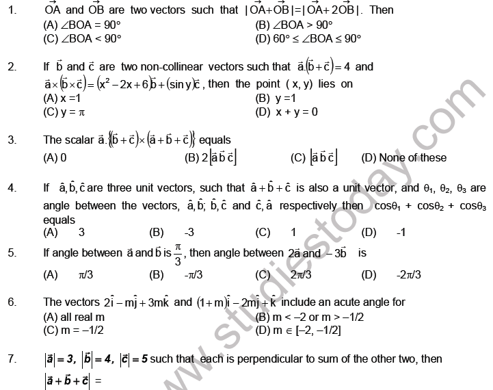JEE Mathematics Vectors MCQs Set C with Answers